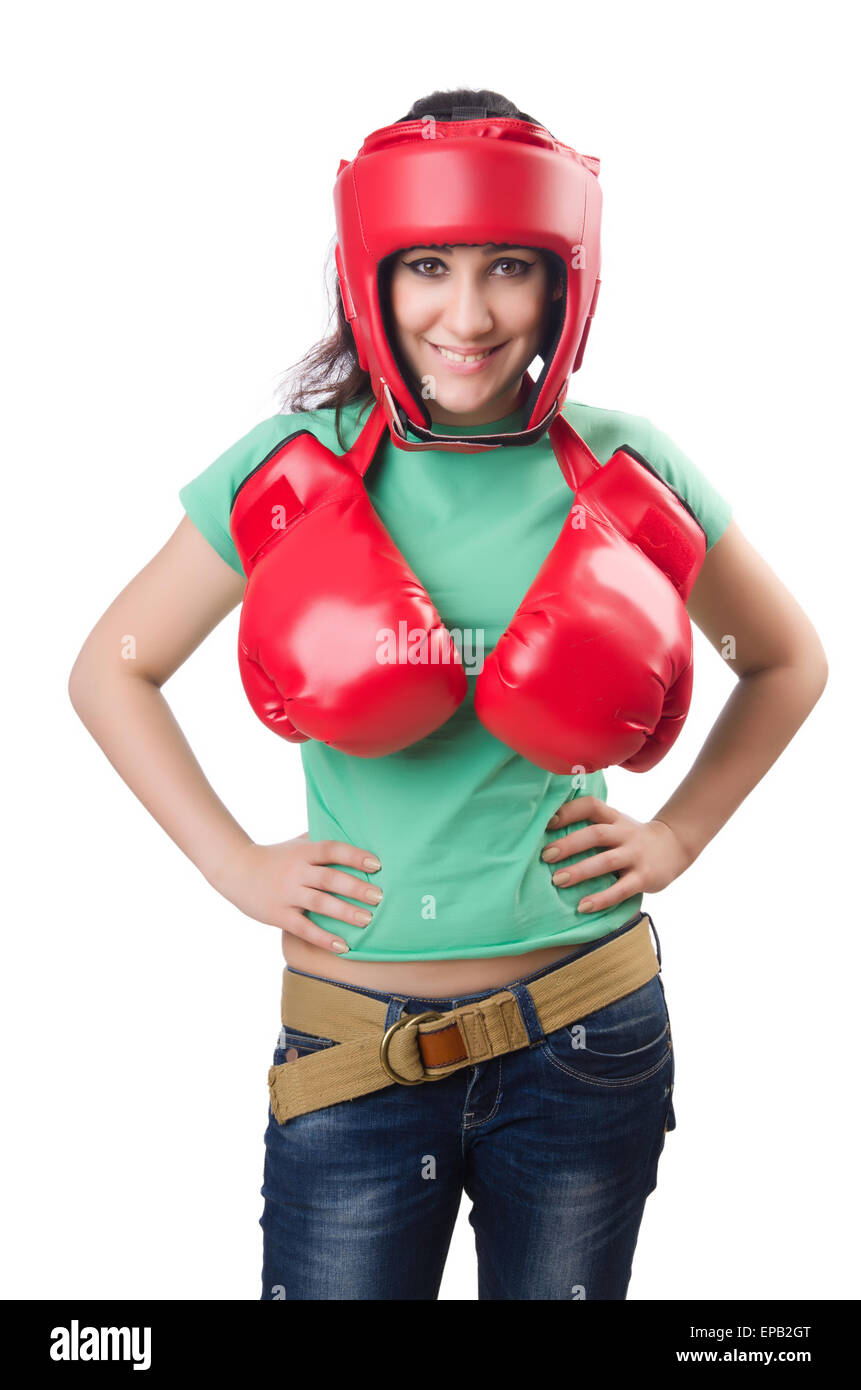 Woman boxer on white background Stock Photo - Alamy