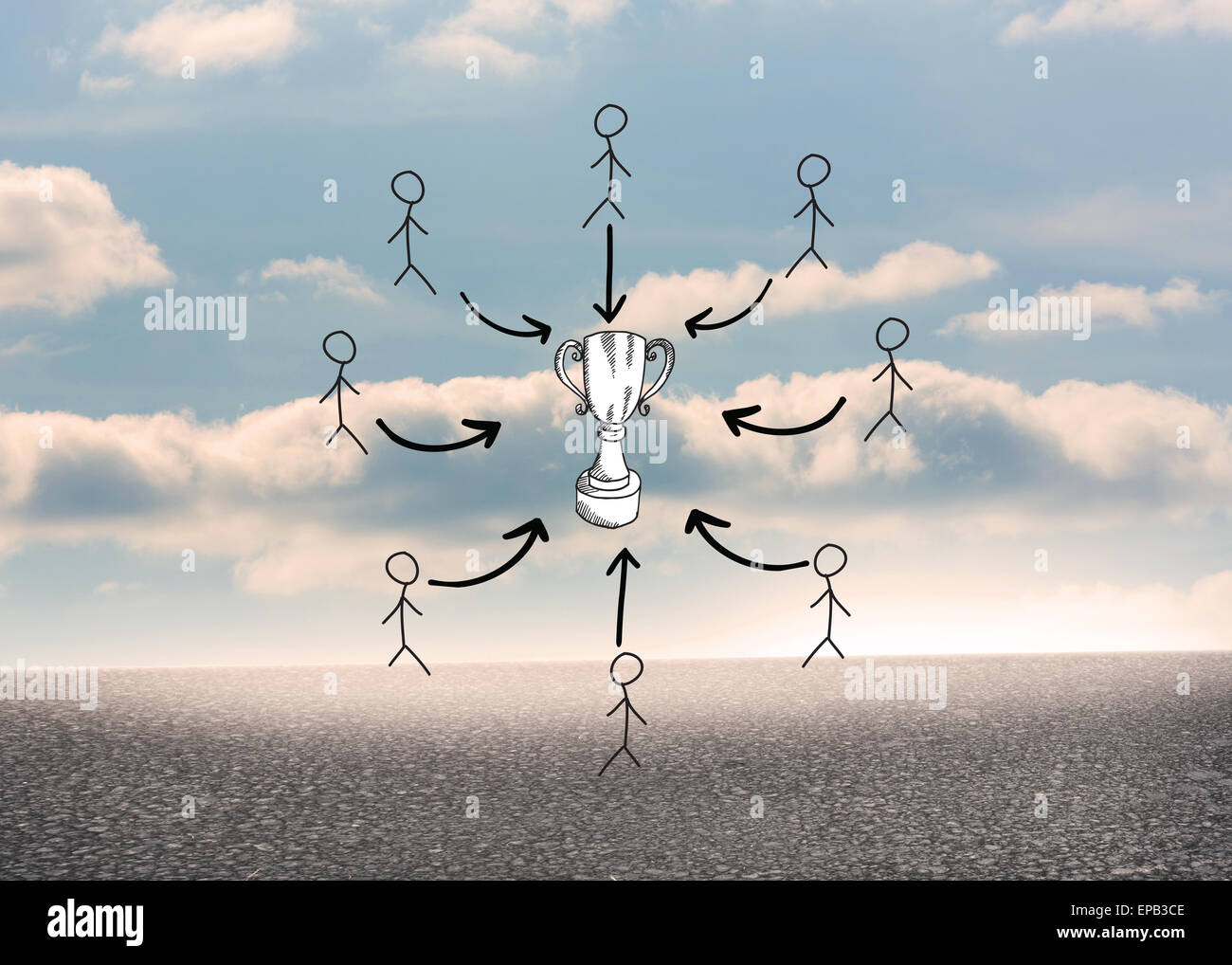 Composite image of trophy doodle with stick figures Stock Photo - Alamy