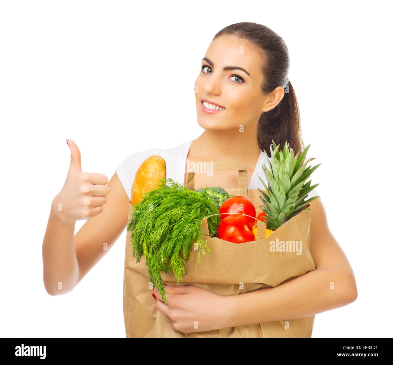 Girl with food bag isolated Stock Photo - Alamy