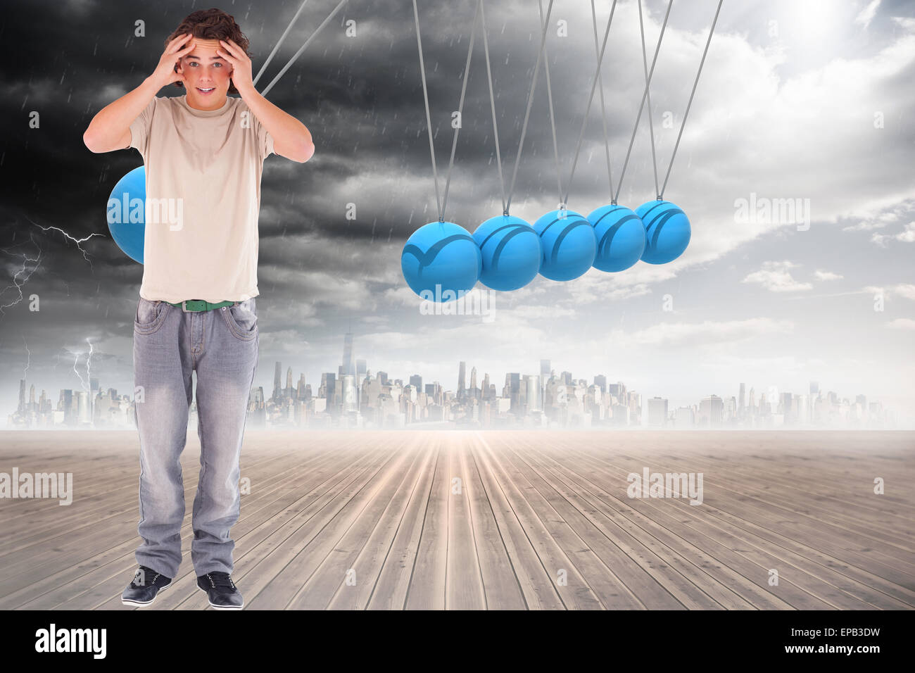 Composite image of embarressed brunette man Stock Photo - Alamy