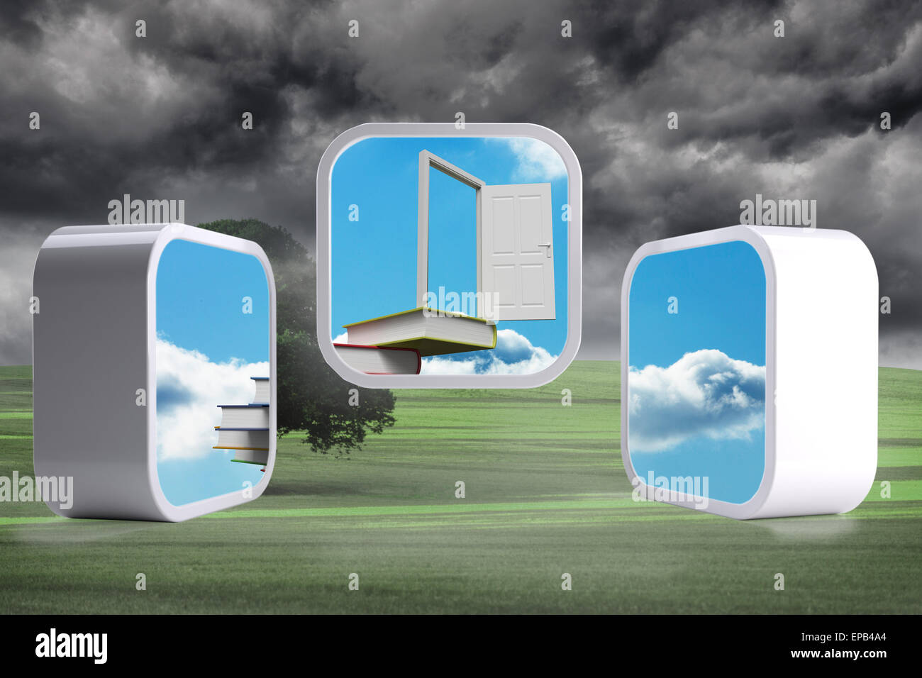 Composite image of open door on abstract screen Stock Photo - Alamy