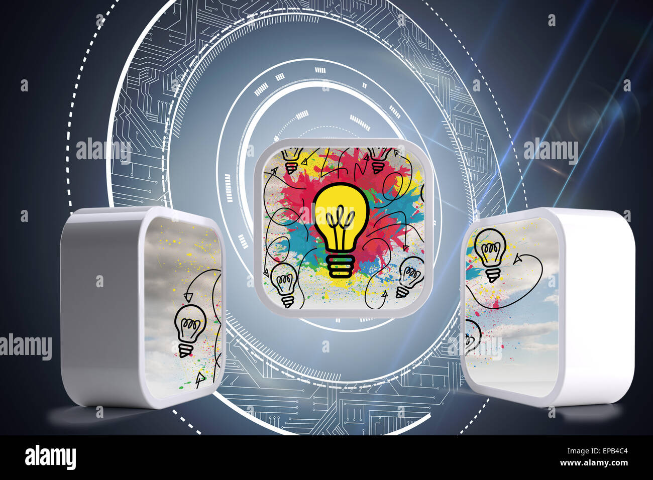 Composite image of light bulbs on abstract screen Stock Photo - Alamy