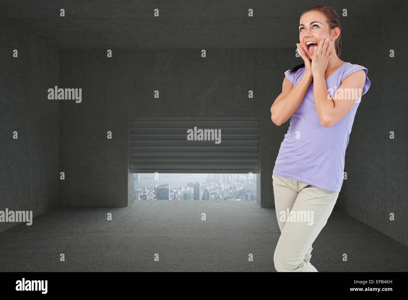 Surprised woman opening door hi-res stock photography and images - Alamy