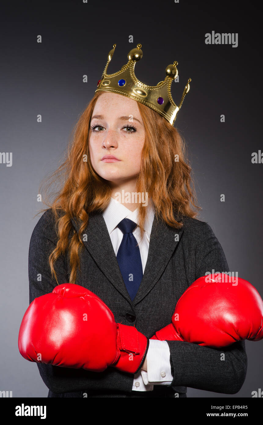 Woman boxer with crown and red gloves Stock Photo - Alamy
