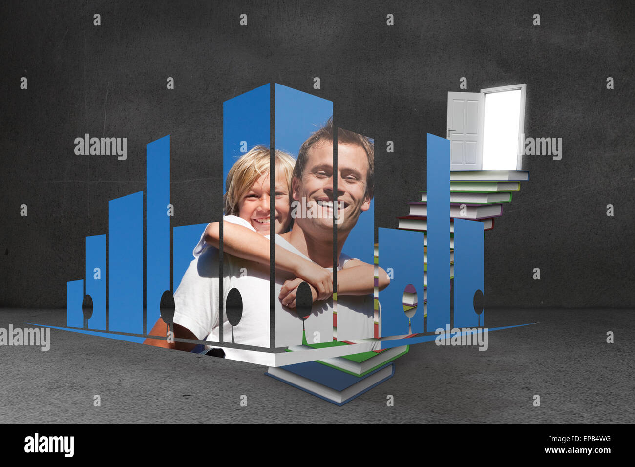 Composite image of father and son on abstract screen Stock Photo - Alamy