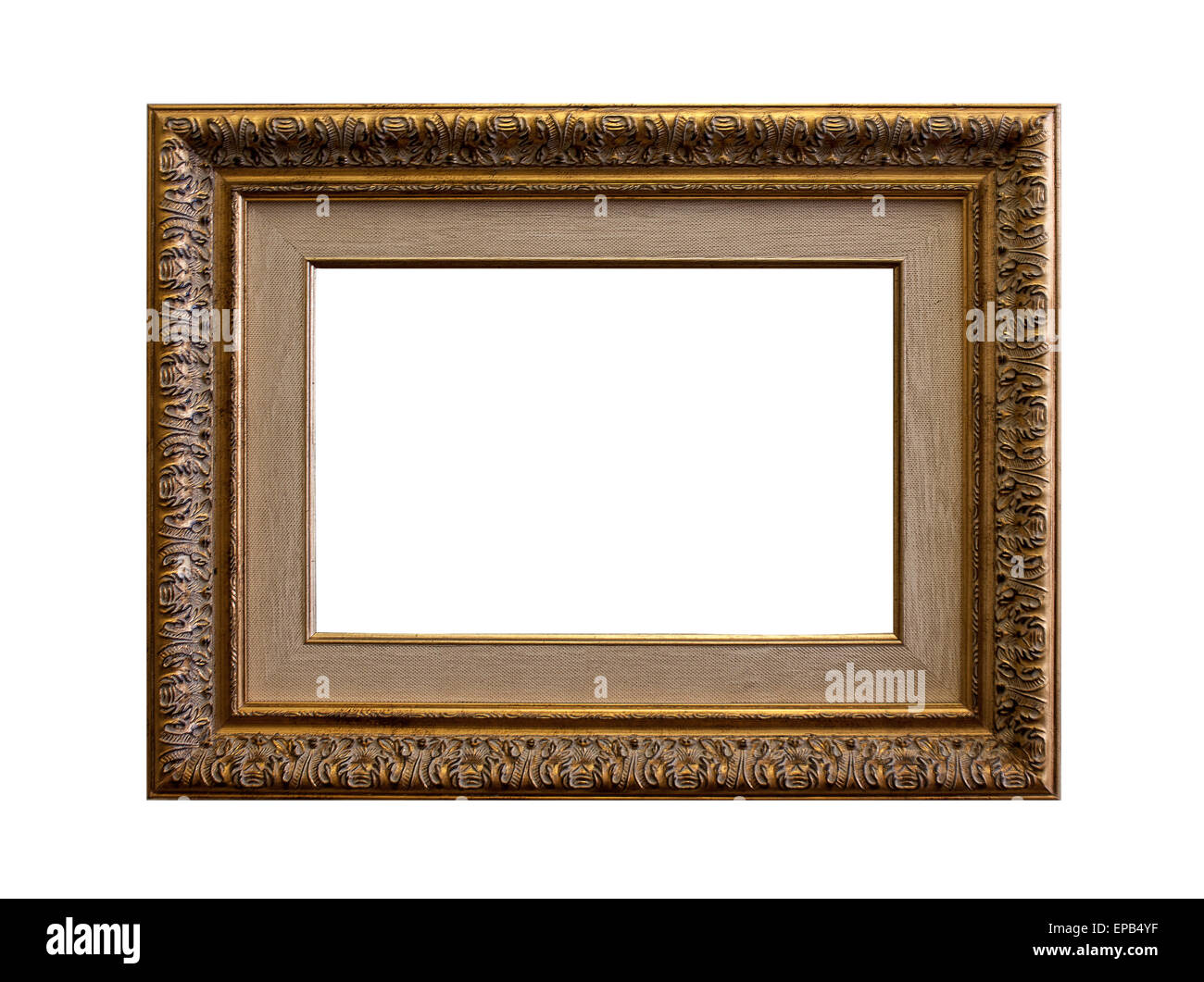 Picture gold wooden frame on the white isolated background Stock Photo ...