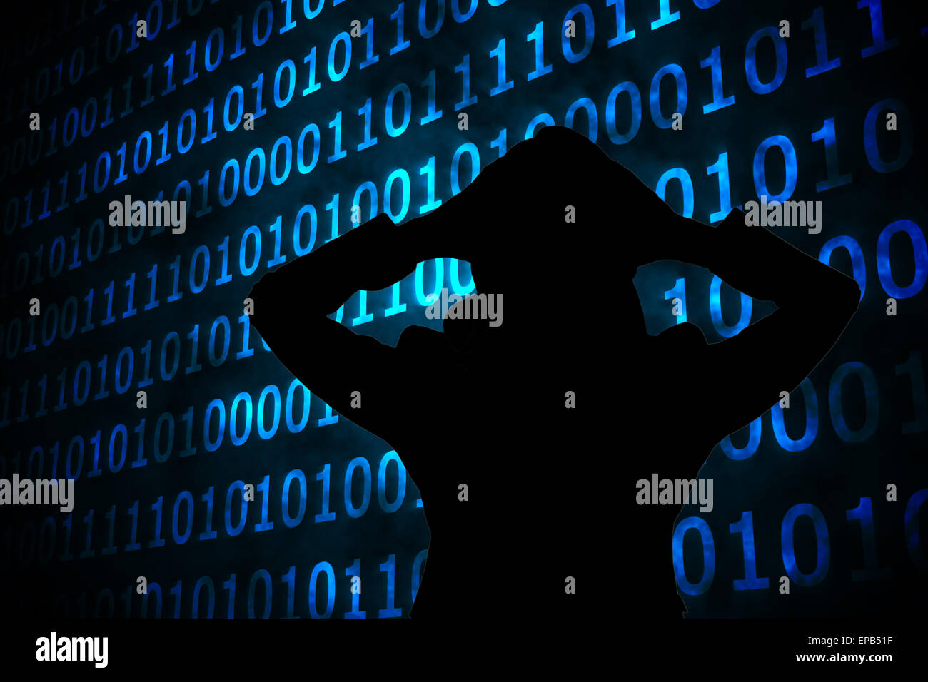 Shiny blue binary code on black background Stock Photo - Alamy
