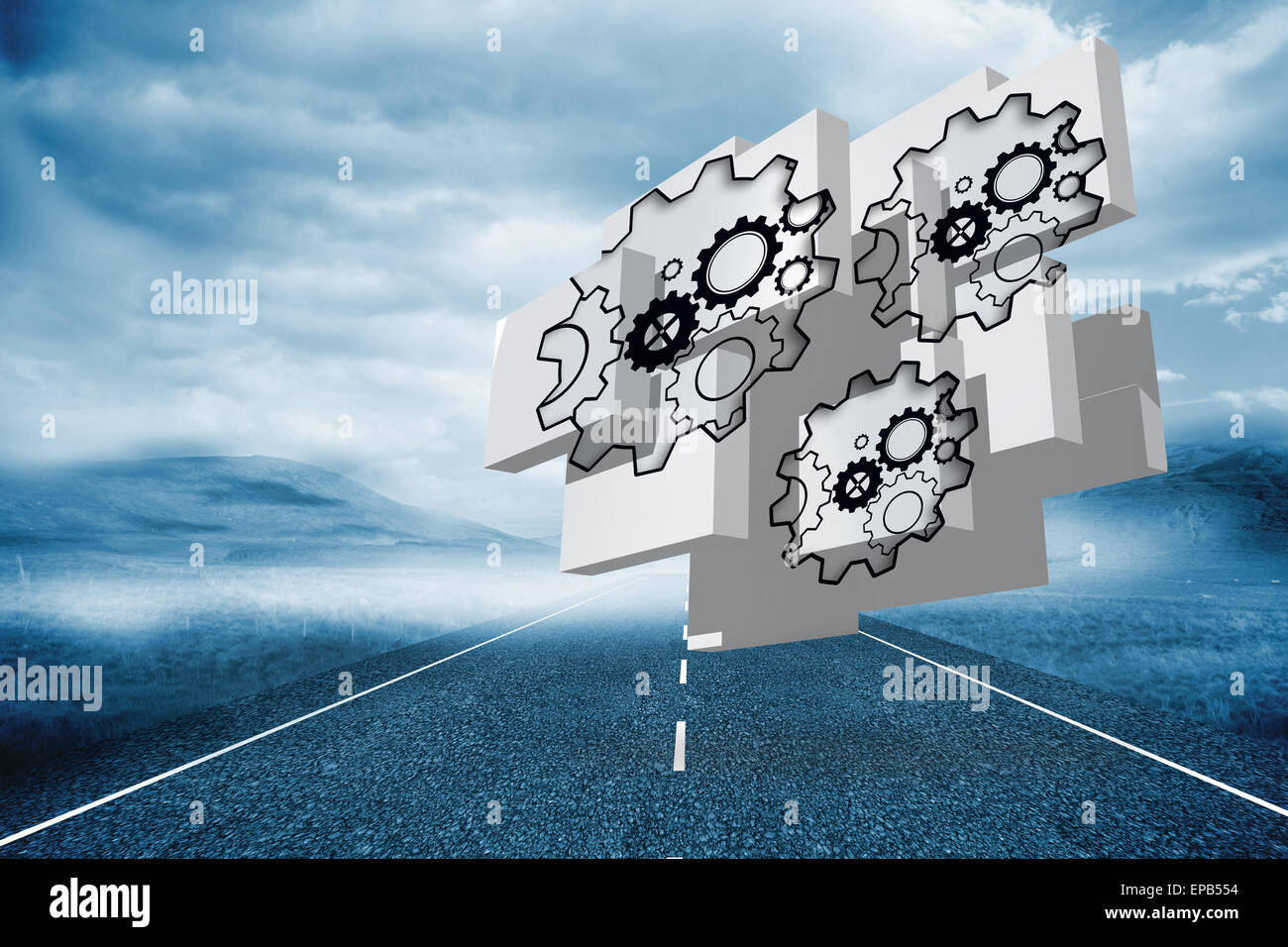 Composite image of cogs and wheels on abstract screen Stock Photo - Alamy