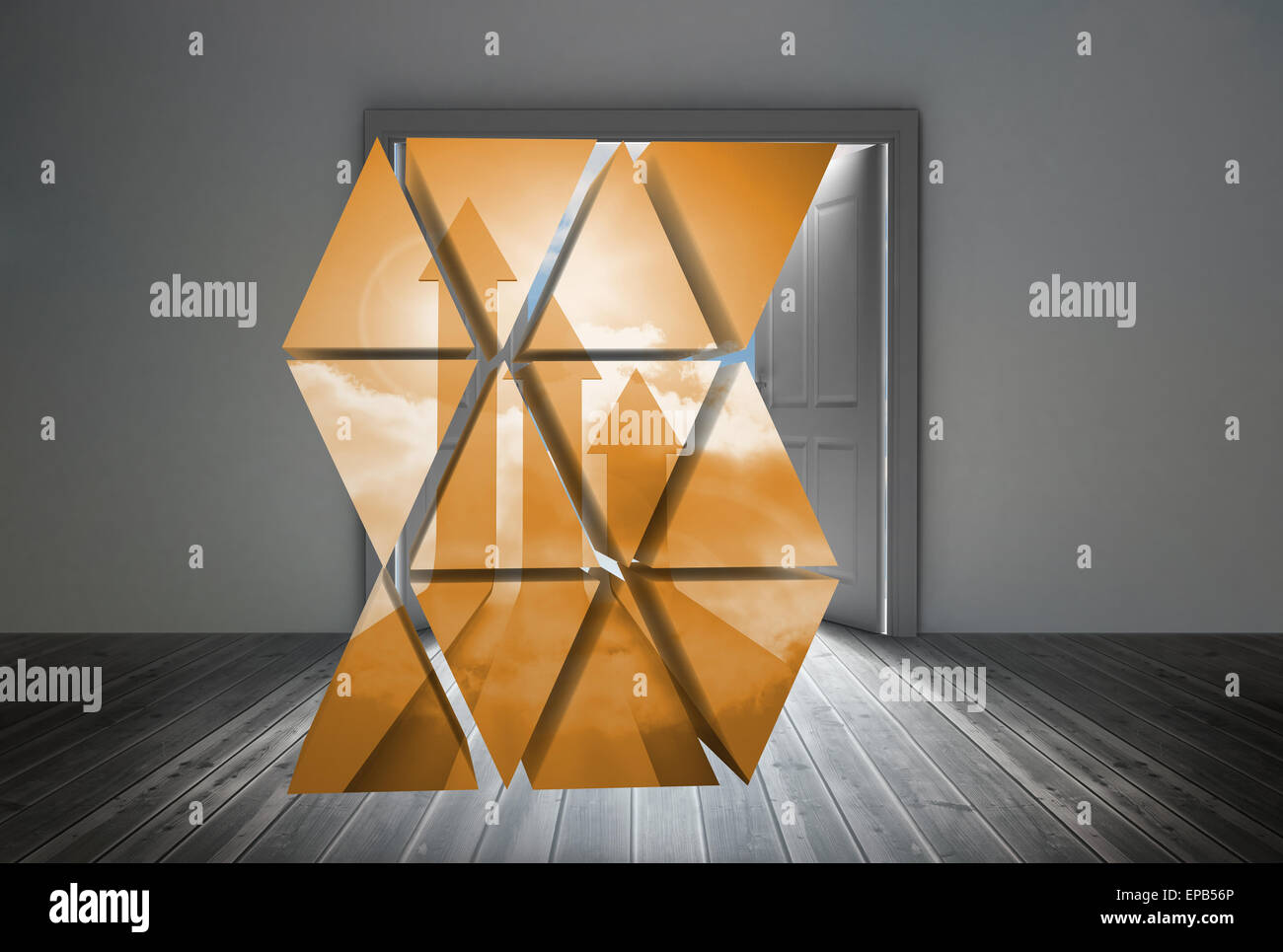 Grey room with arrow door Stock Photo - Alamy
