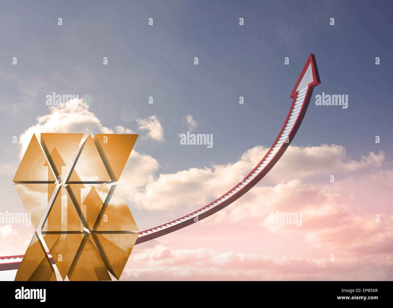 Orange arrows on abstract screen against room with holographic cloud ...