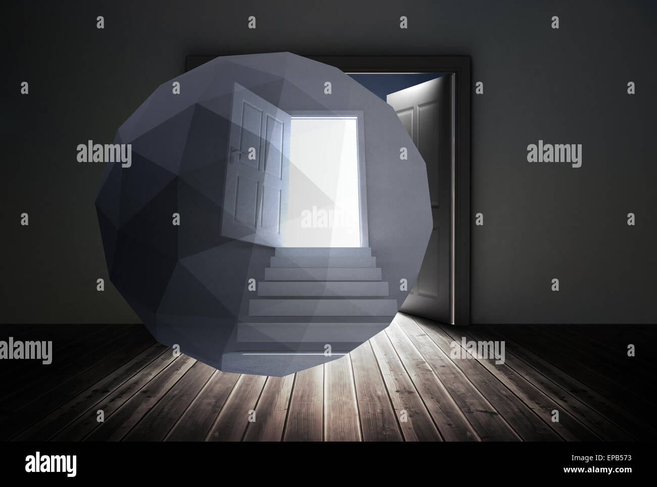 Composite image of open door on abstract screen Stock Photo - Alamy