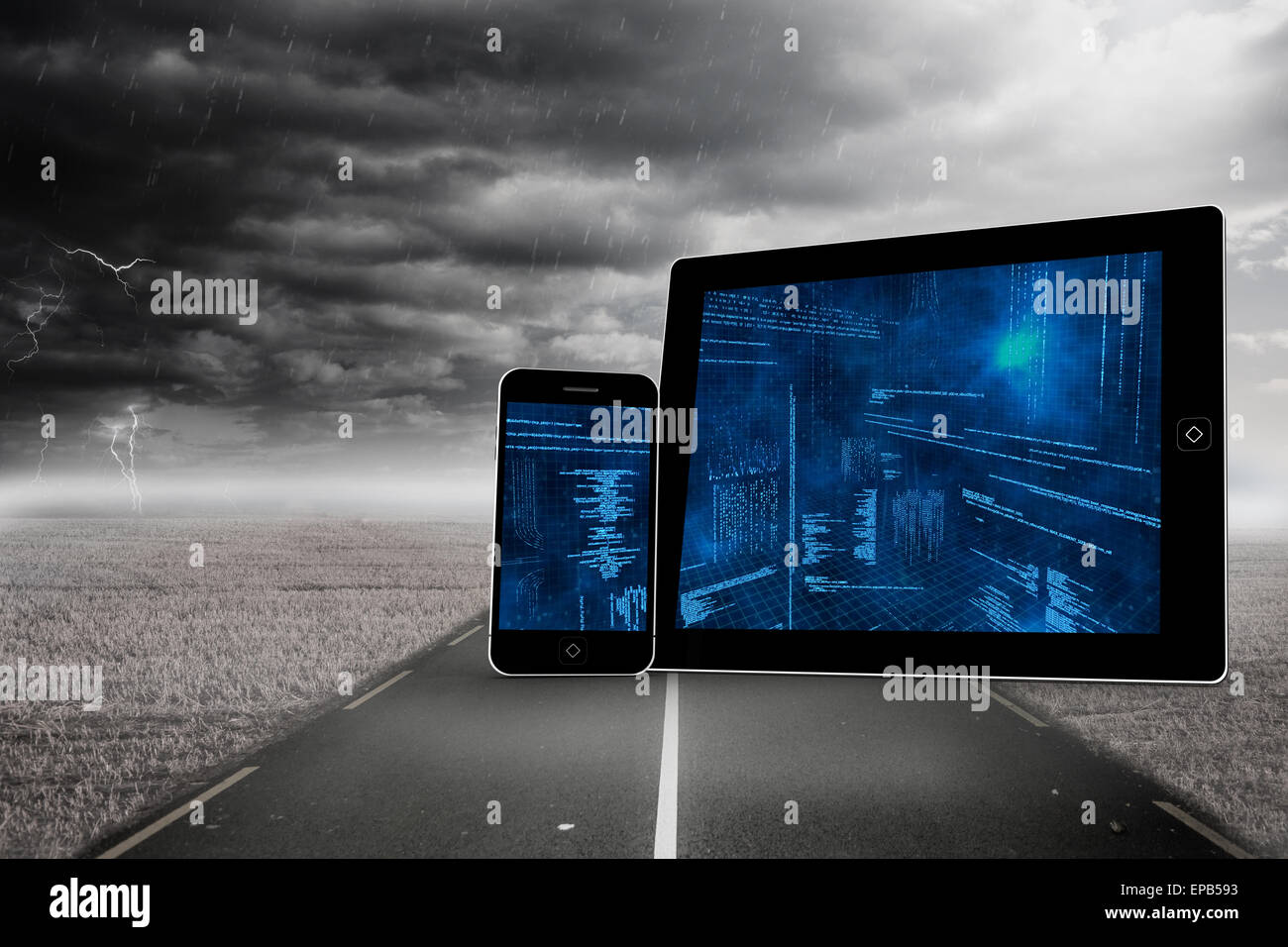 Composite image of interface on tablet and smartphone screens Stock ...