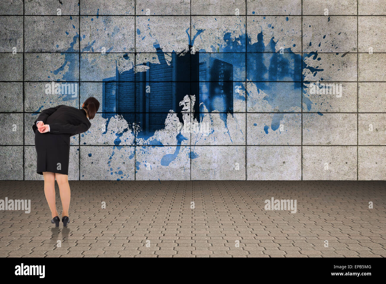 Composite image of businesswoman bending Stock Photo - Alamy
