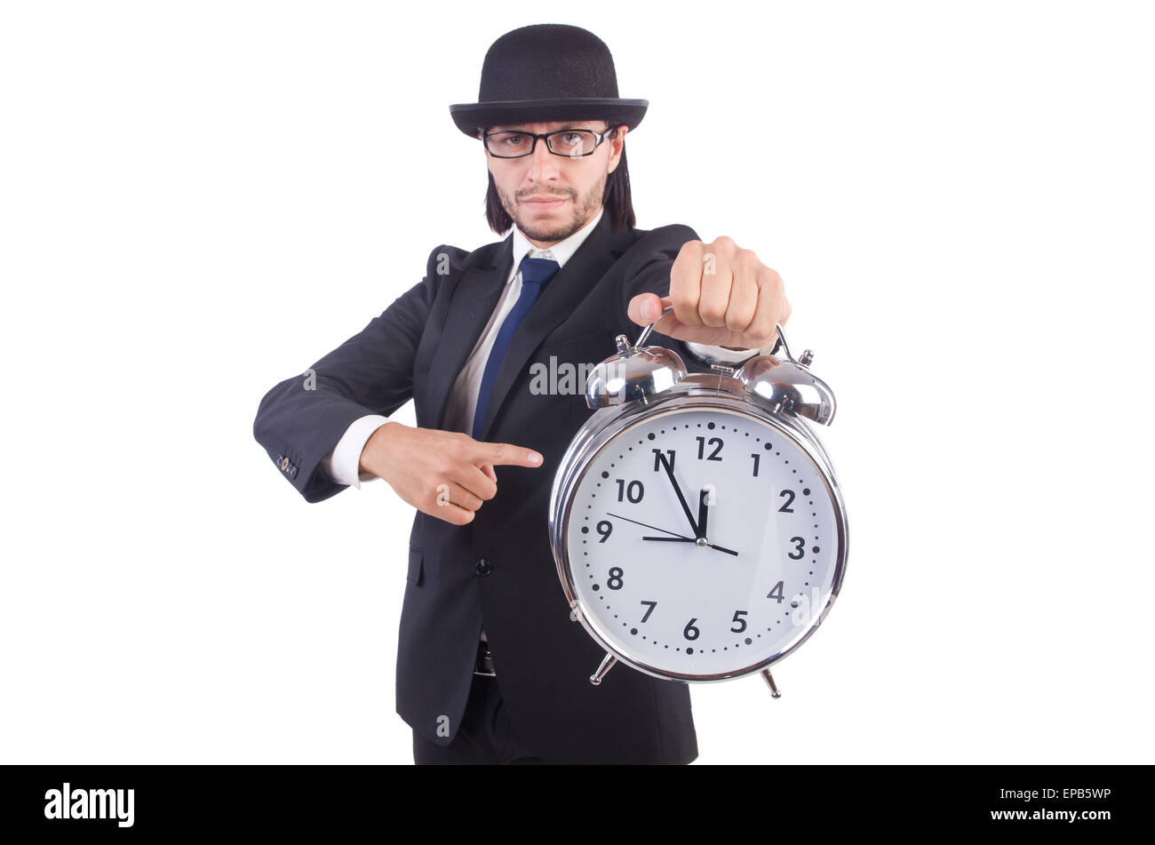 Businessman with clock isolated on white Stock Photo - Alamy