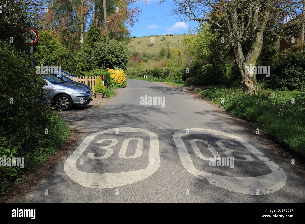 30mph speed limit signs in a country village in Kent, England, UK Stock ...