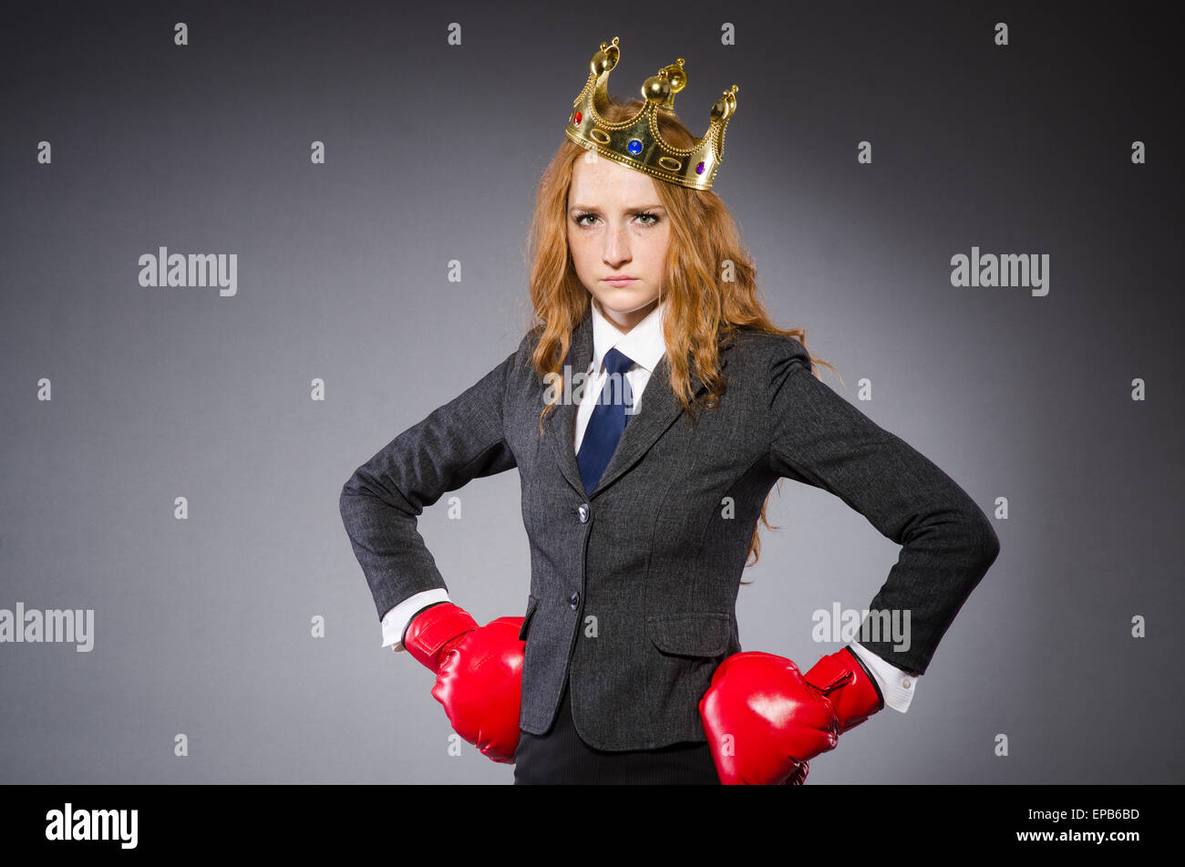 Woman boxer with crown and red gloves Stock Photo - Alamy