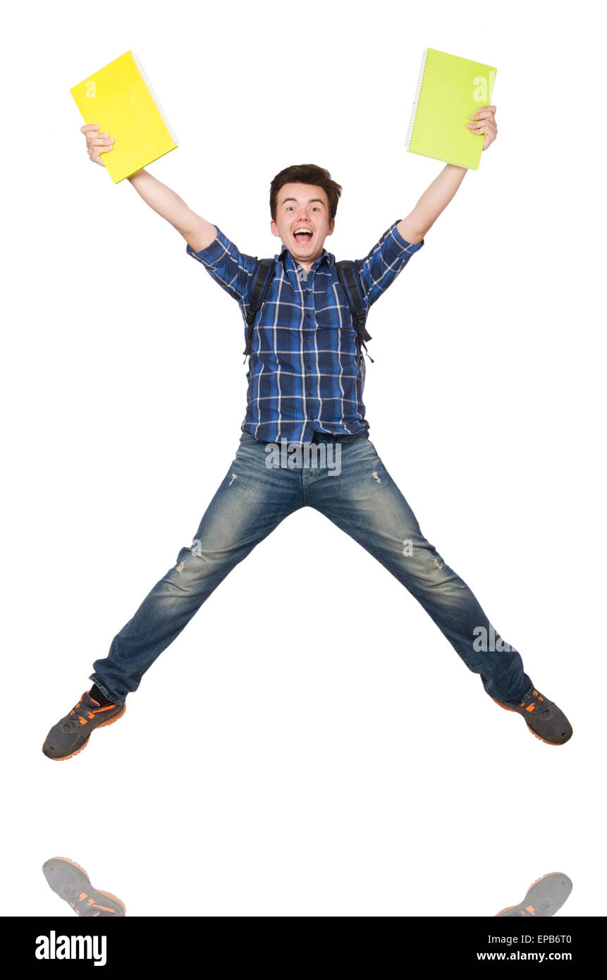 Young student with book on white Stock Photo - Alamy