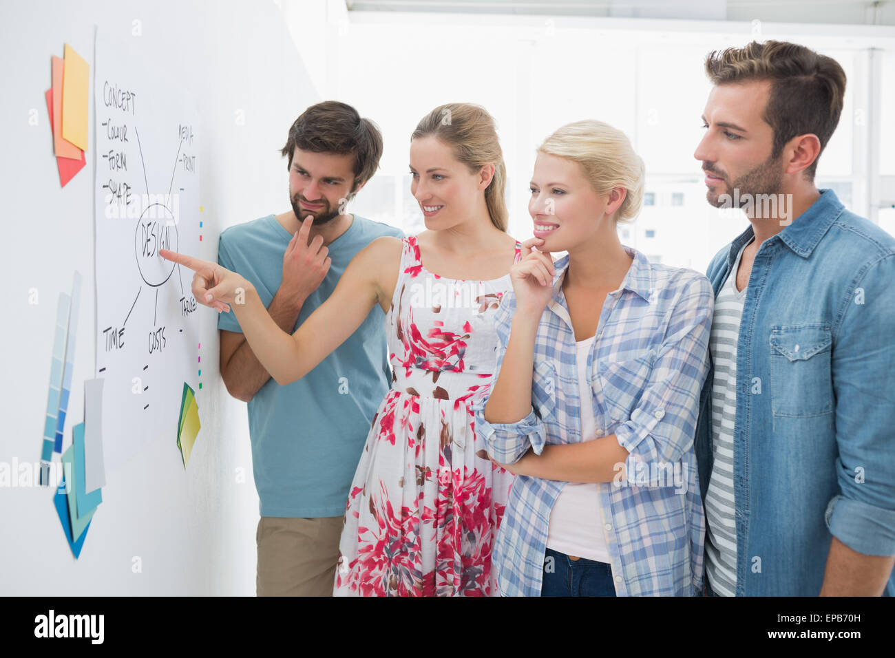 Artists in discussion in front of whiteboard Stock Photo - Alamy