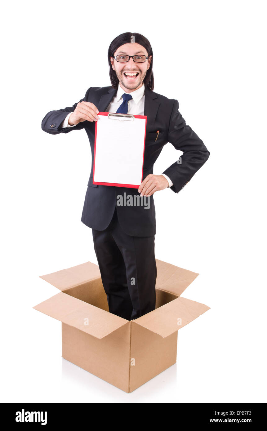 Young businessman in thinking out of box concept Stock Photo - Alamy