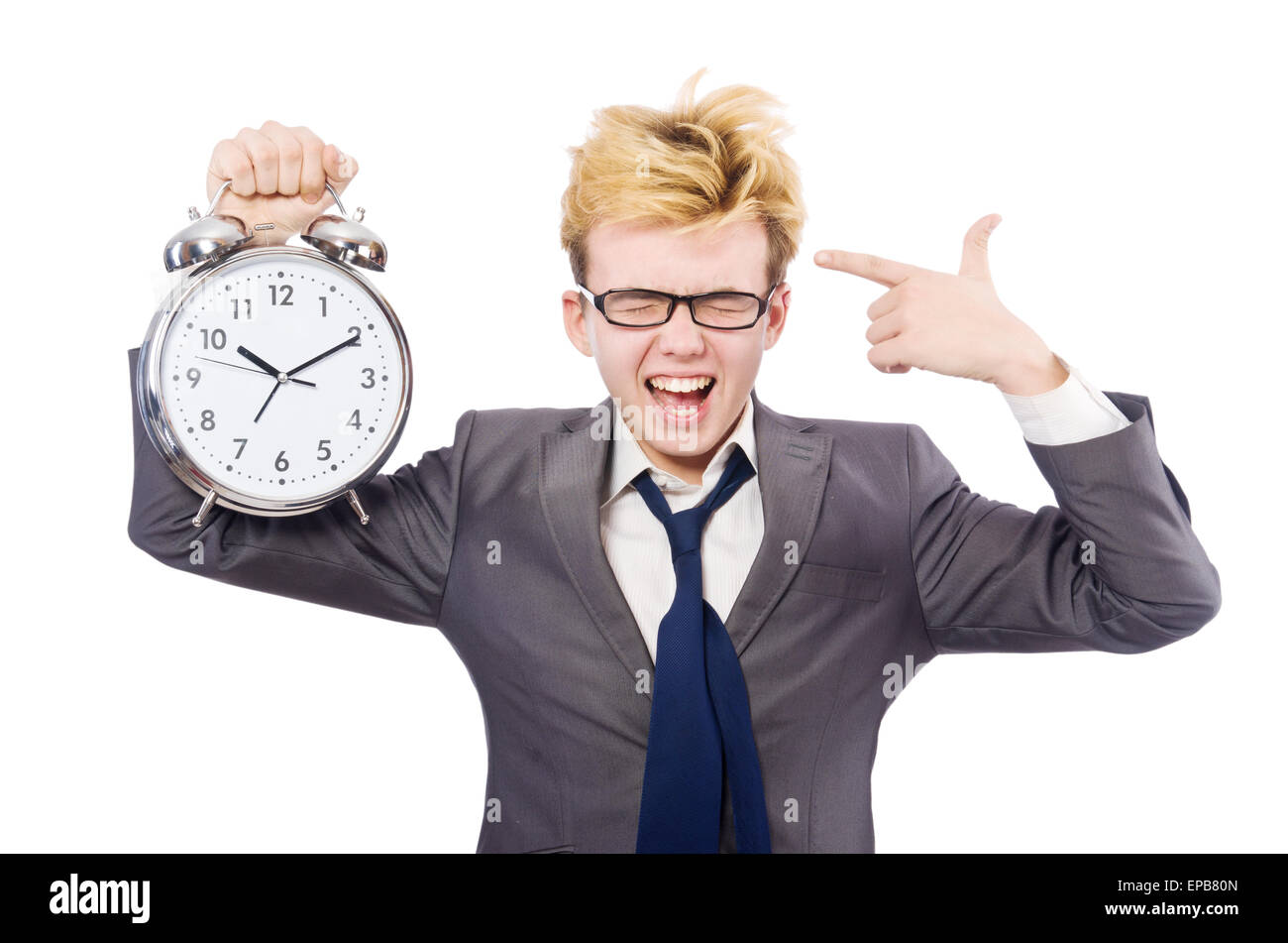 Businessman with clock isolated on white Stock Photo - Alamy