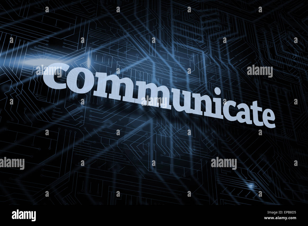 Communicate against futuristic black and blue background Stock Photo ...