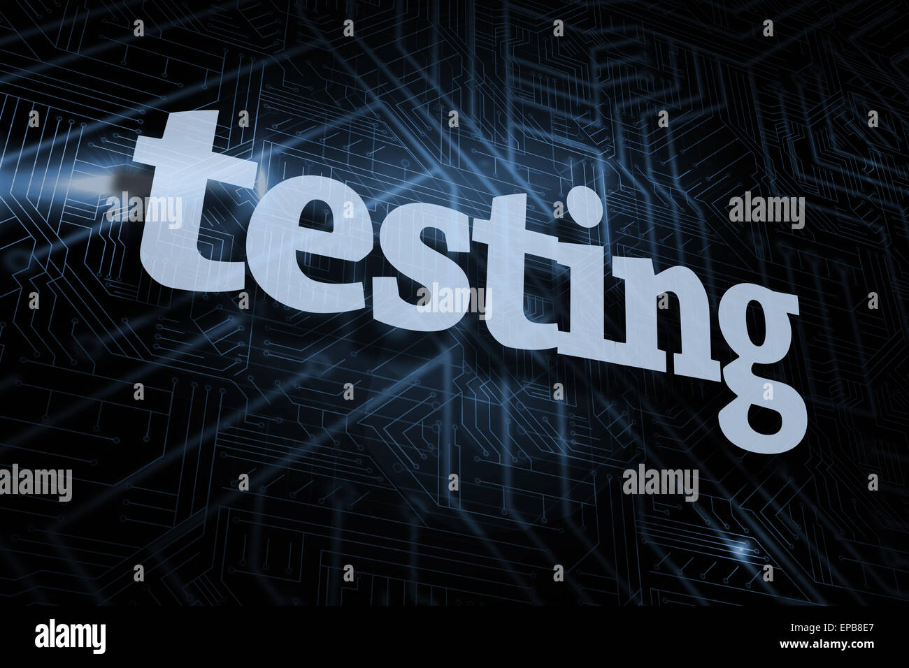 Testing against futuristic black and blue background Stock Photo - Alamy