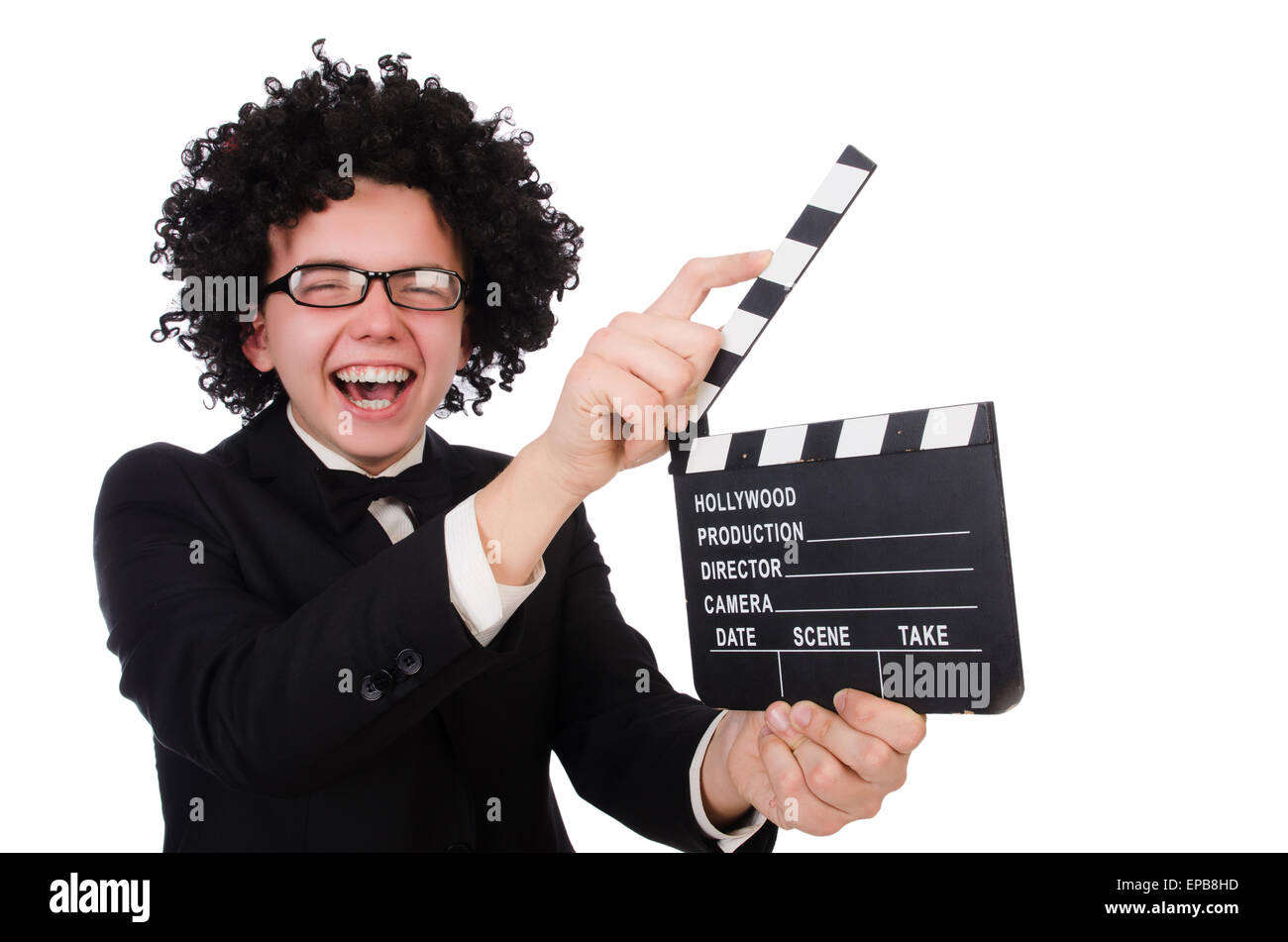 Funny movie director isolated on white Stock Photo - Alamy