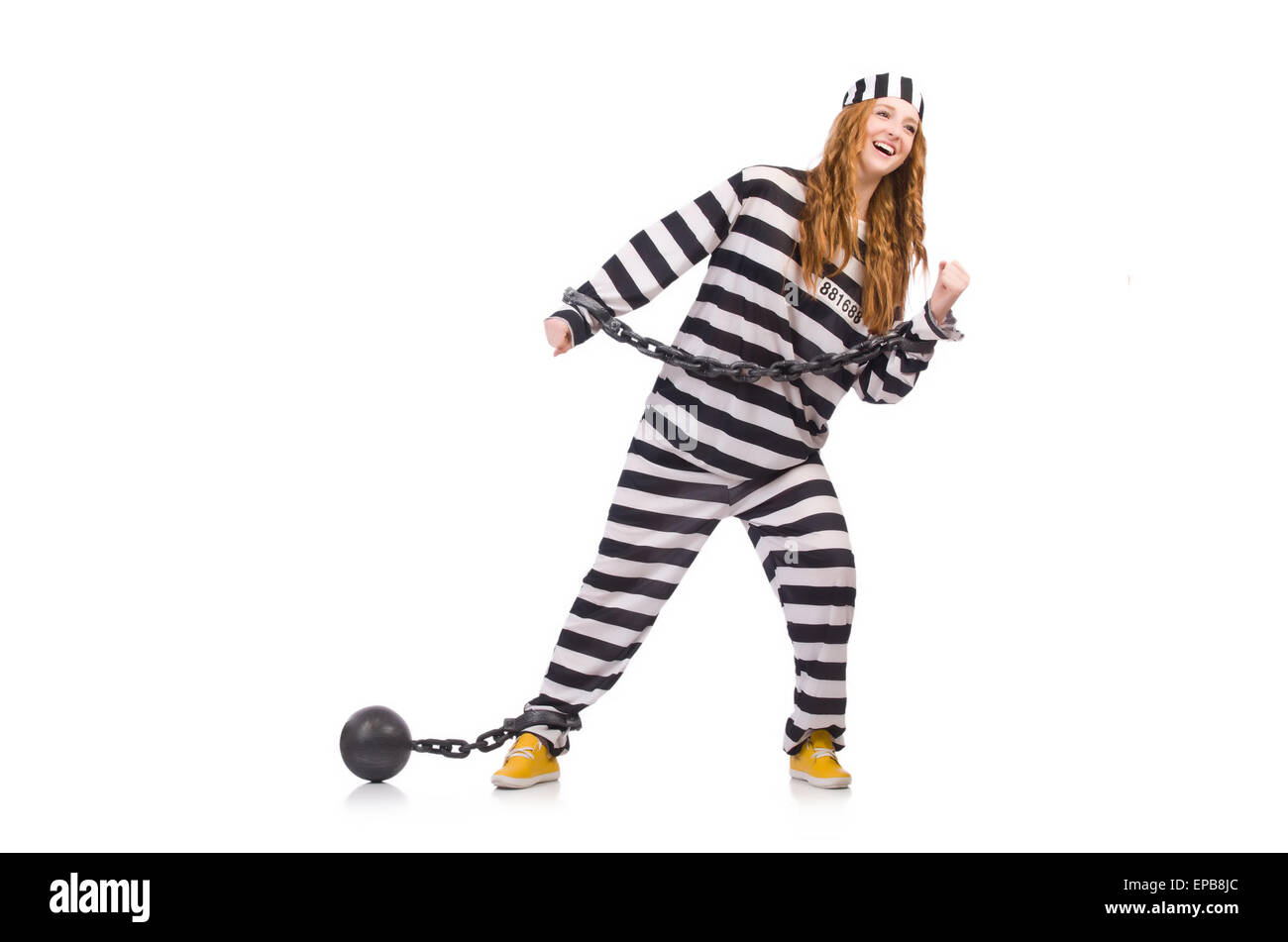 Prisoner in striped uniform on white Stock Photo - Alamy