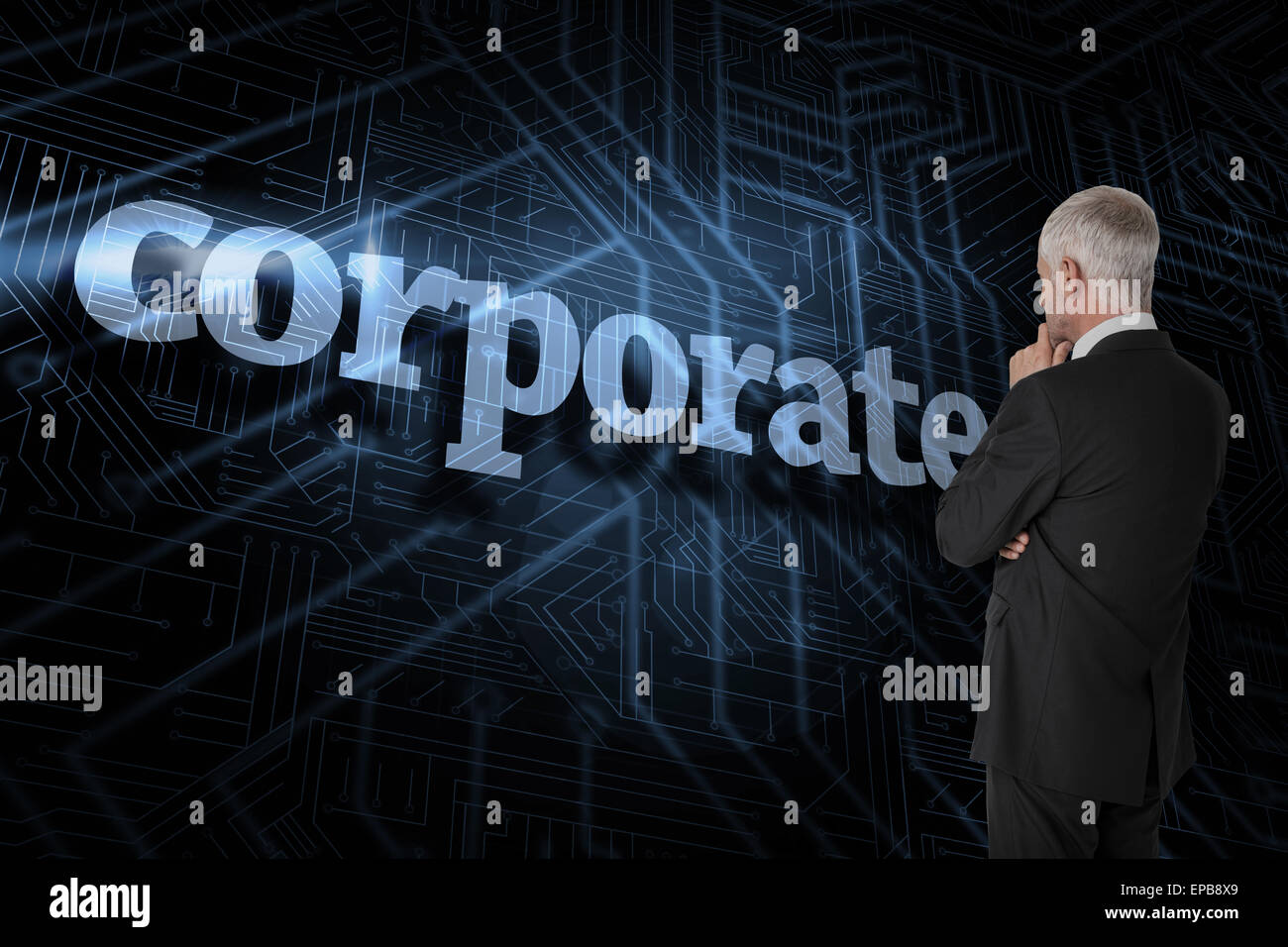 Corporate against futuristic black and blue background Stock Photo - Alamy