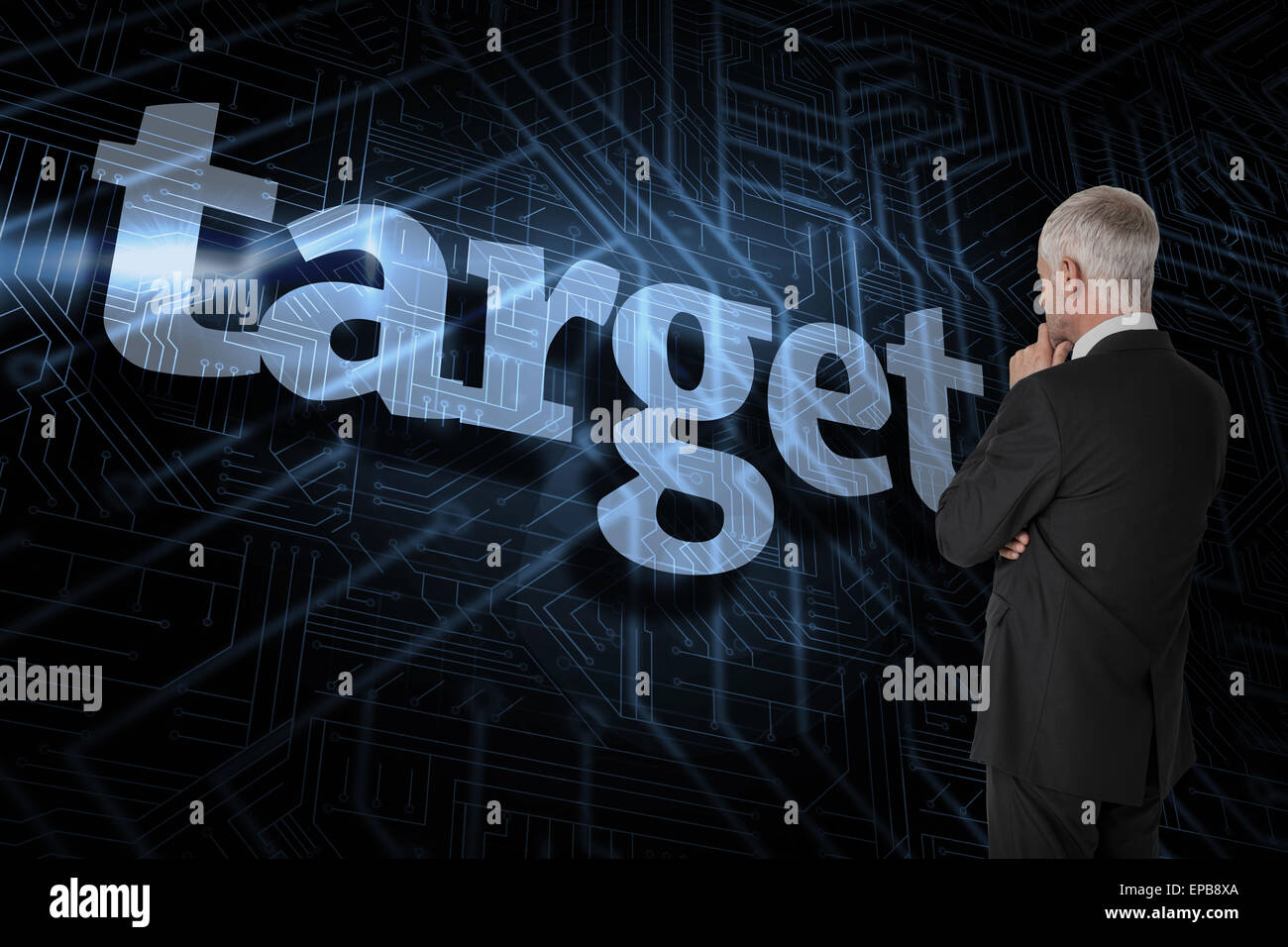 Target against futuristic black and blue background Stock Photo - Alamy