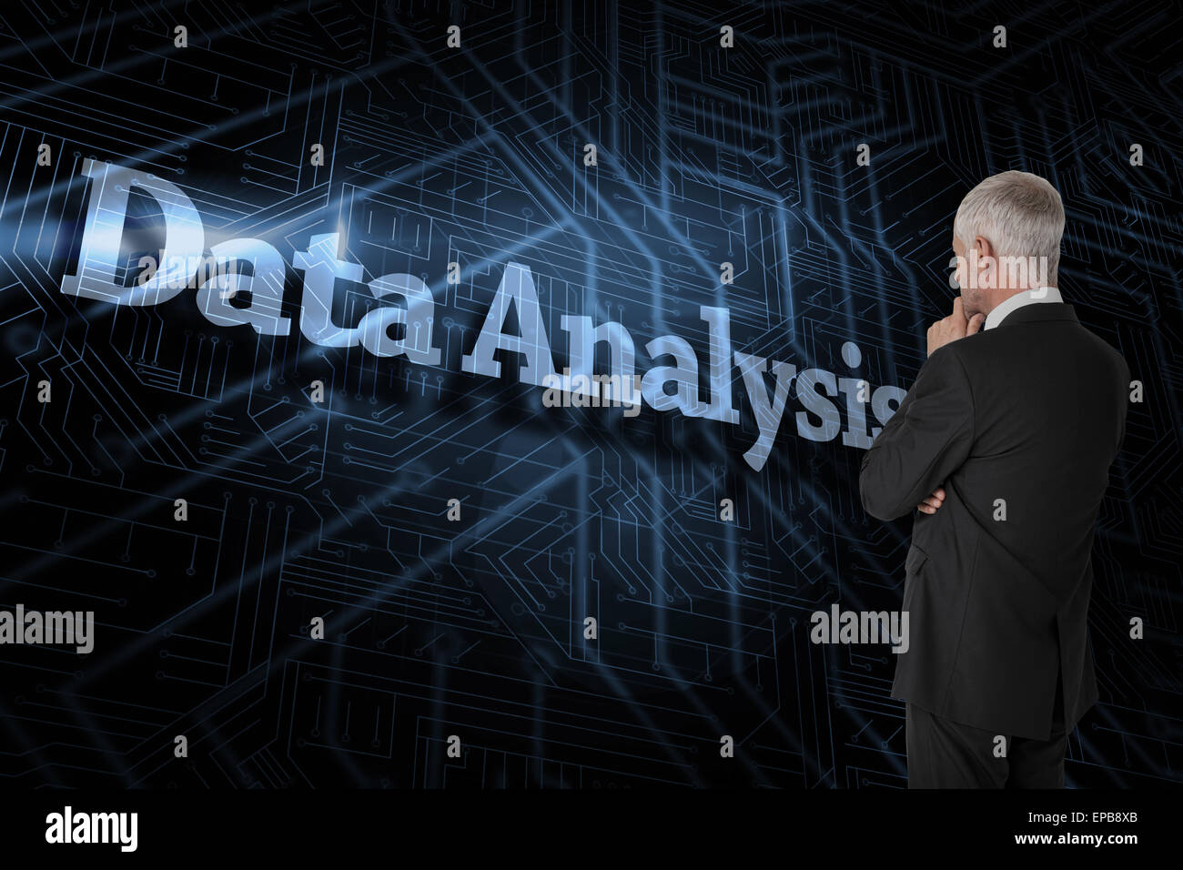 Data analysis against futuristic black and blue background Stock Photo ...