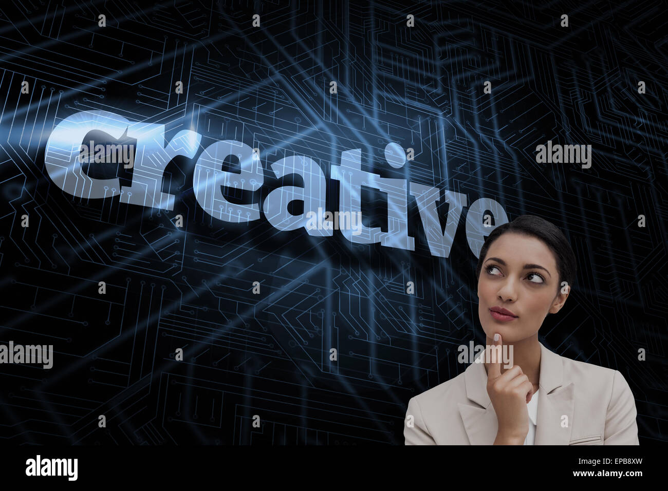 Creative against futuristic black and blue background Stock Photo - Alamy