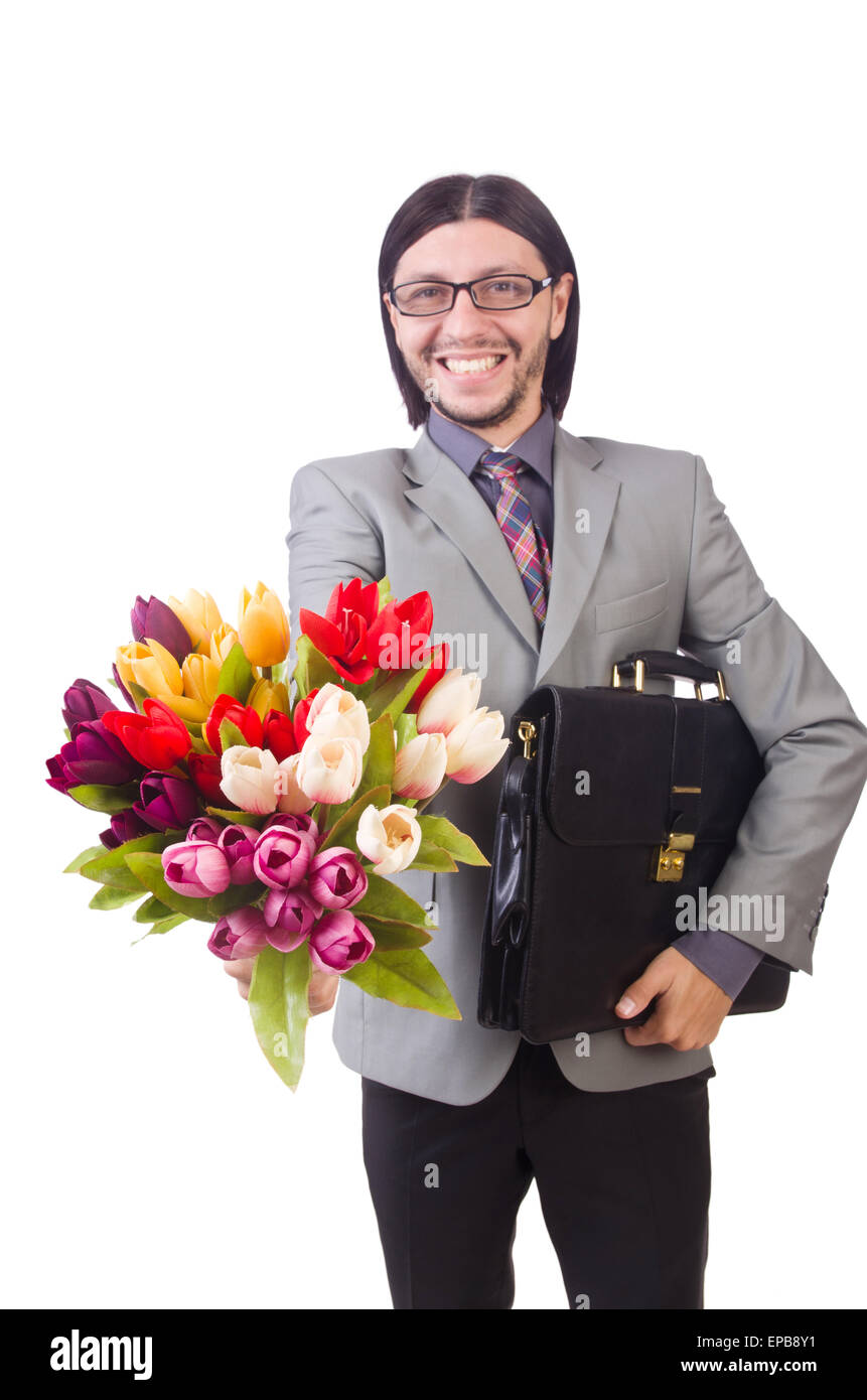 Man with flowers isolated on the white Stock Photo - Alamy
