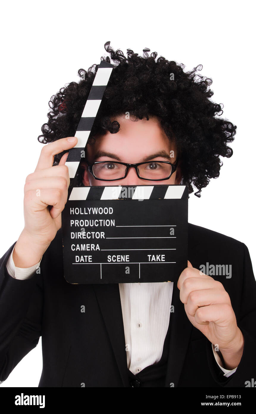 Funny movie director isolated on white Stock Photo - Alamy