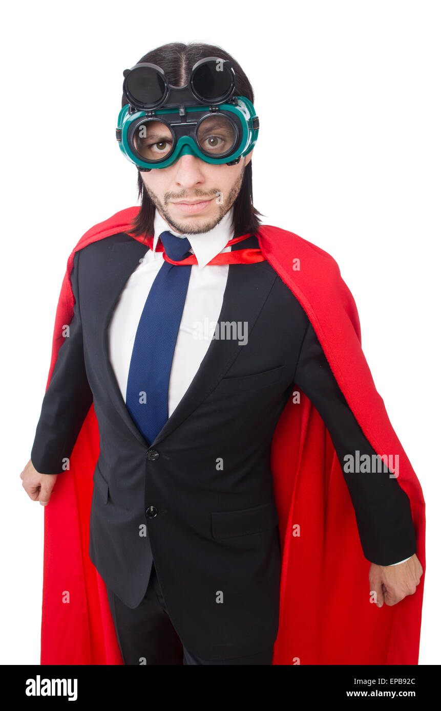 Man in red cover isolated on white Stock Photo - Alamy