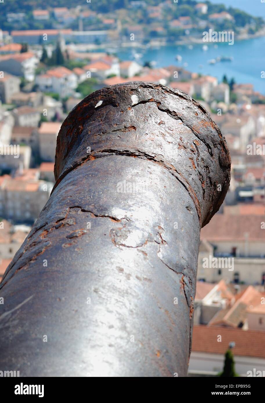 Hvar fortress, Croatia. Gun barrel of old cannon Stock Photo - Alamy