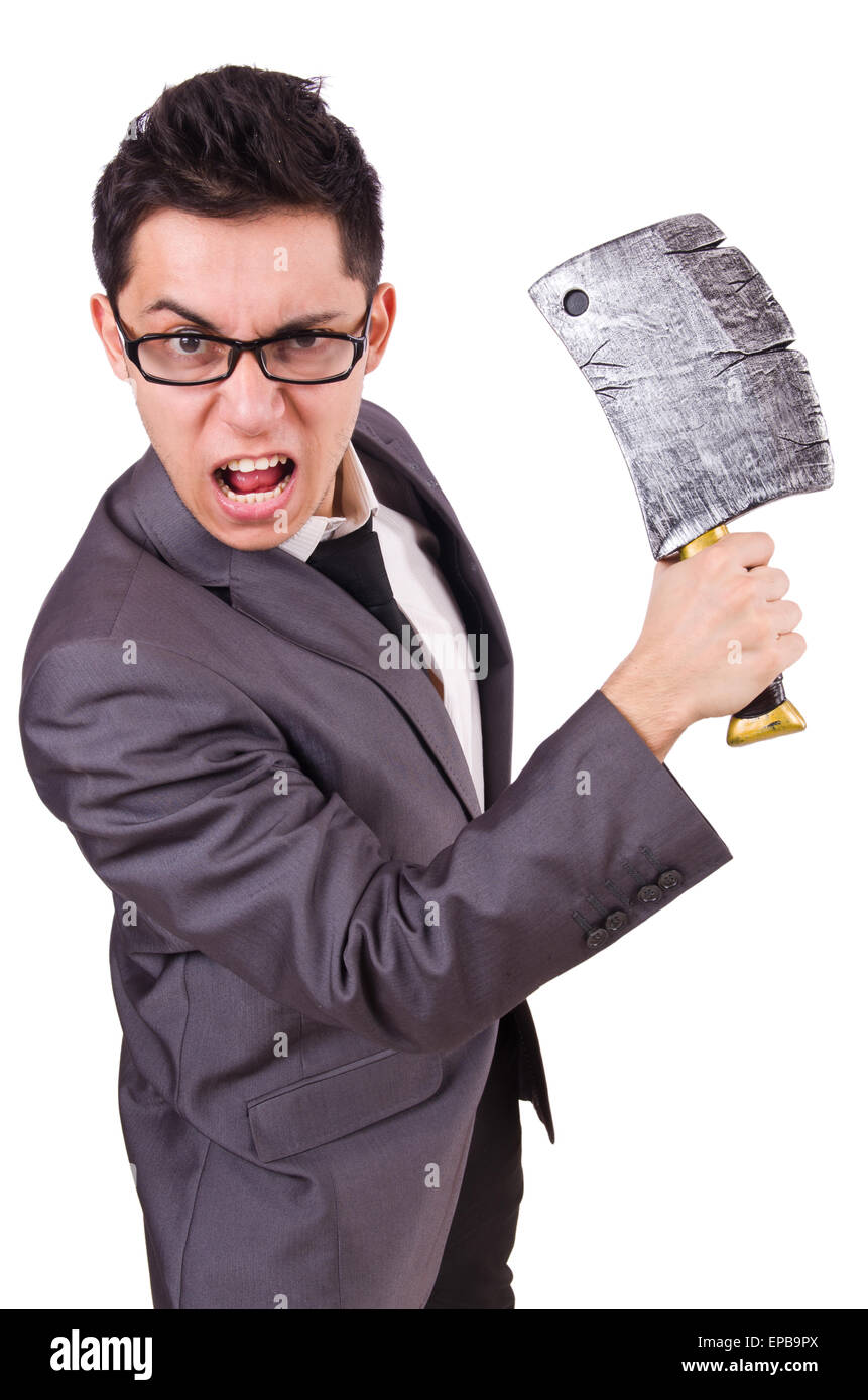 Man with axe isolated on white Stock Photo - Alamy