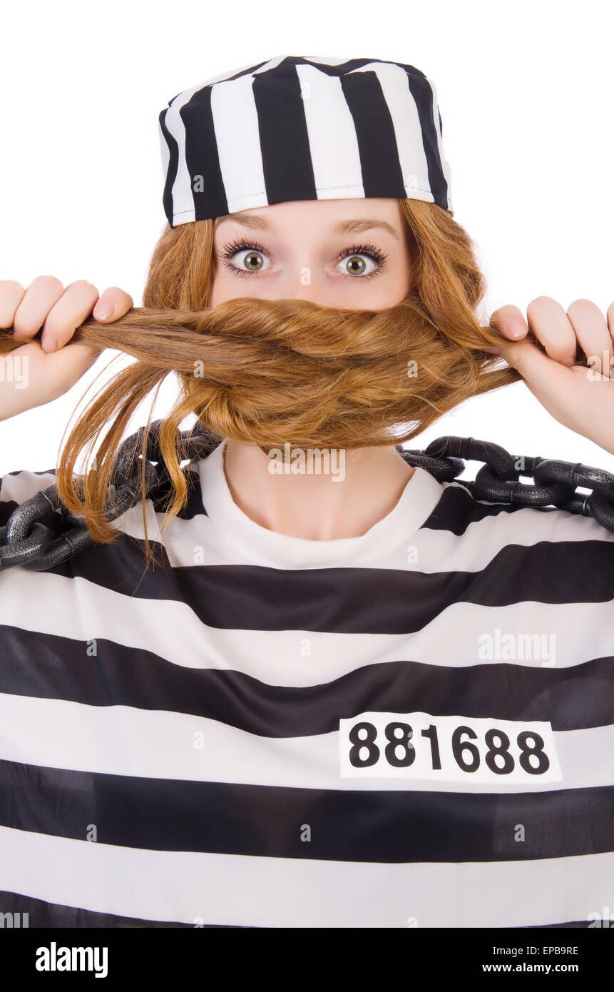 Prisoner in striped uniform on white Stock Photo - Alamy