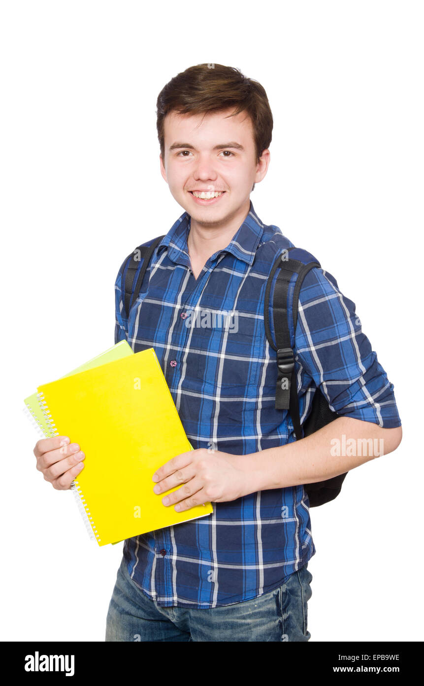 Young student with book on white Stock Photo - Alamy