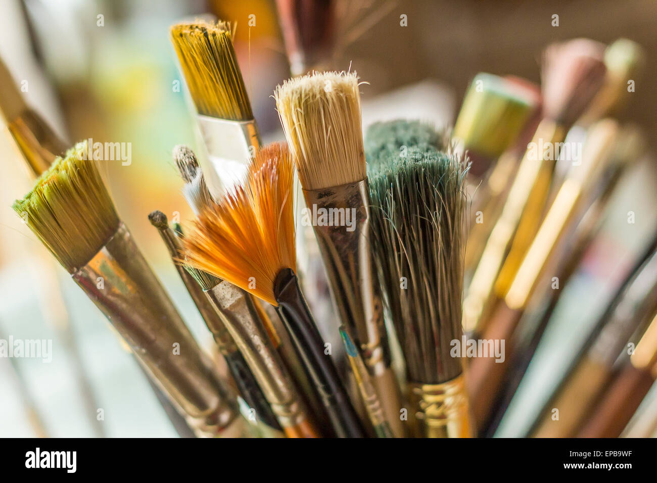 Container kit of assorted and stained old artist paintbrushes Stock ...