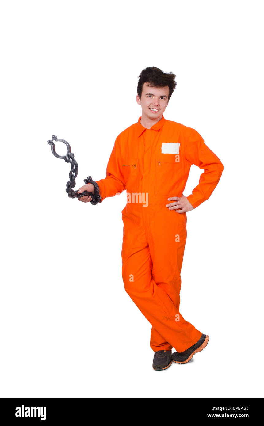 Young inmate with chains isolated on the white Stock Photo - Alamy