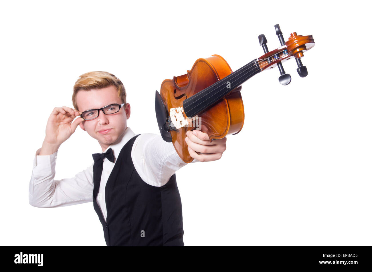 Funny violin player on white Stock Photo - Alamy
