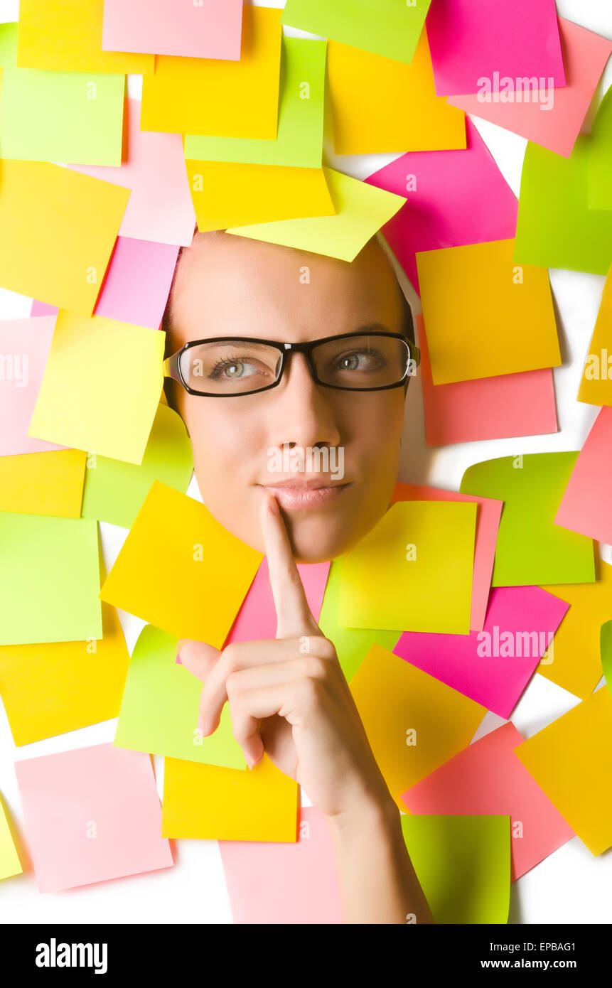 Woman with lots of reminders Stock Photo - Alamy