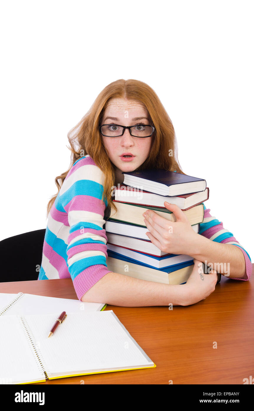 Young student with books isolated on white Stock Photo - Alamy