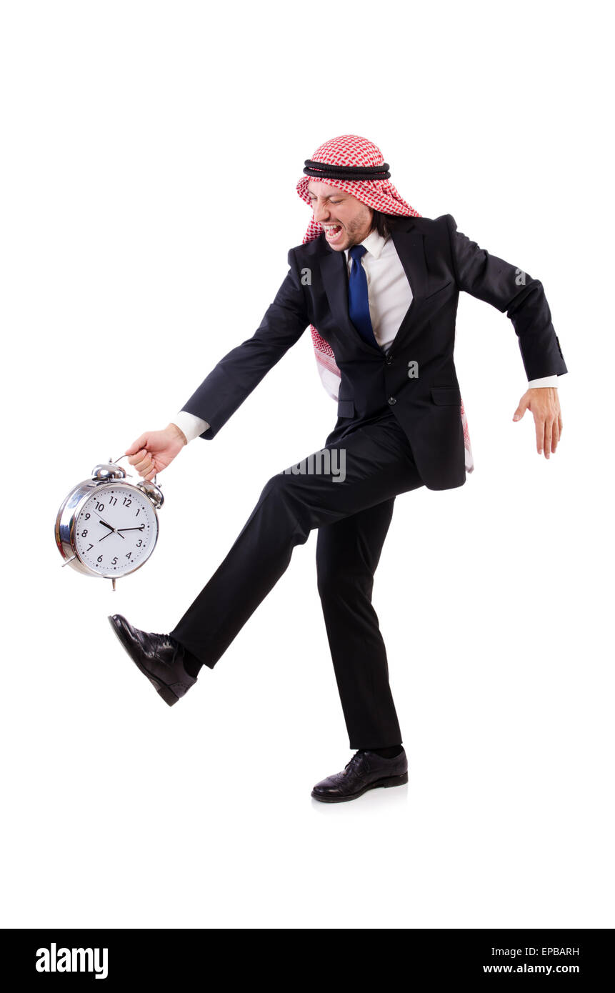 Arab man in time concept on white Stock Photo - Alamy
