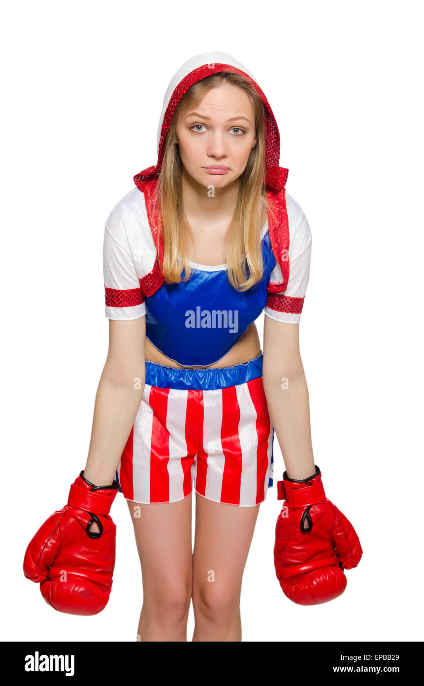 Female boxer isolated on the white background Stock Photo - Alamy
