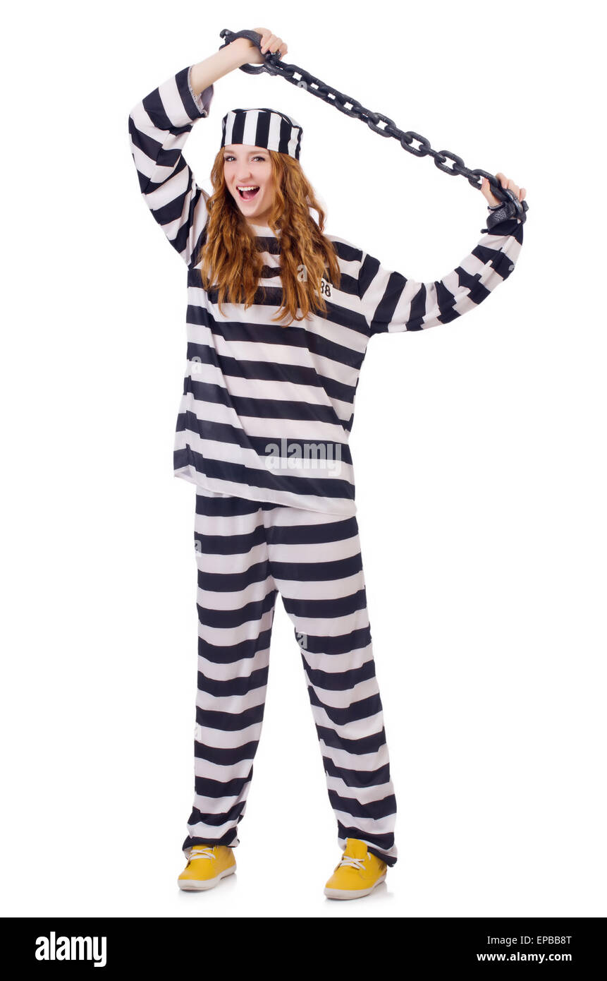 Prisoner in striped uniform on white Stock Photo - Alamy