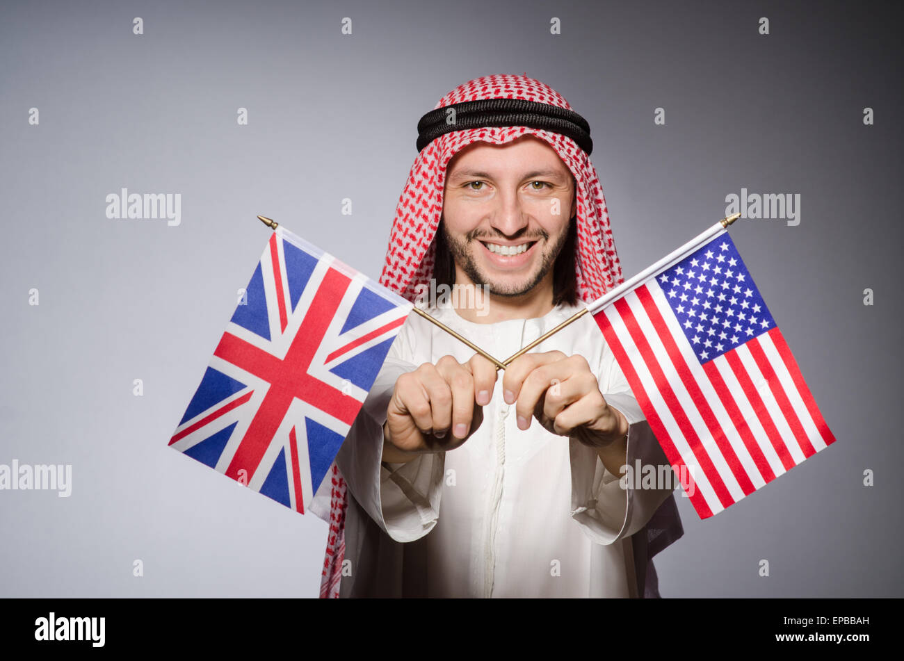 Arab man with united kingdom flag Stock Photo - Alamy