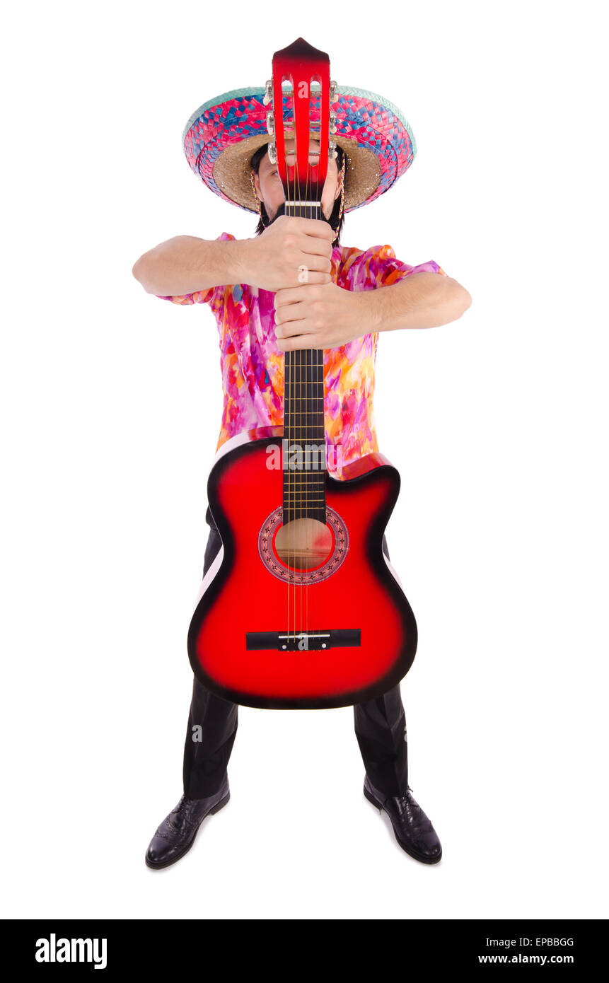 Mexican guitar player isolated on the white Stock Photo - Alamy