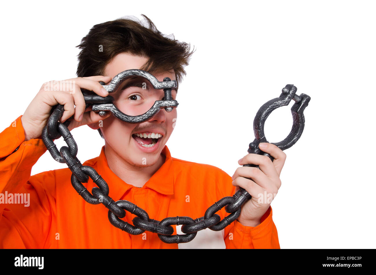 Young inmate with chains isolated on the white Stock Photo - Alamy